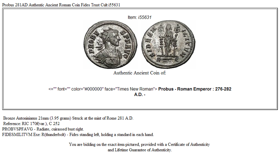 Probus 281AD Authentic Ancient Roman Coin Fides Trust Cult i55631 | eBay