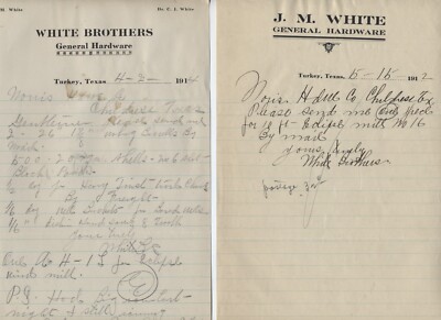 1912, 1914 TURKEY TEXAS LETTERHEADS, J M WHITE & WHITE BROS. GENERAL HARDWARE | eBay