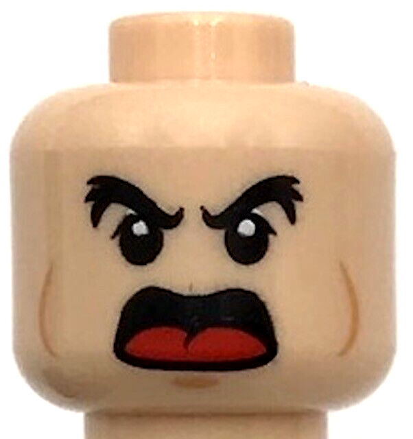 Lego New Light Nougat Minifigure Head Dual Sided Bushy Eyebrows Angry ...