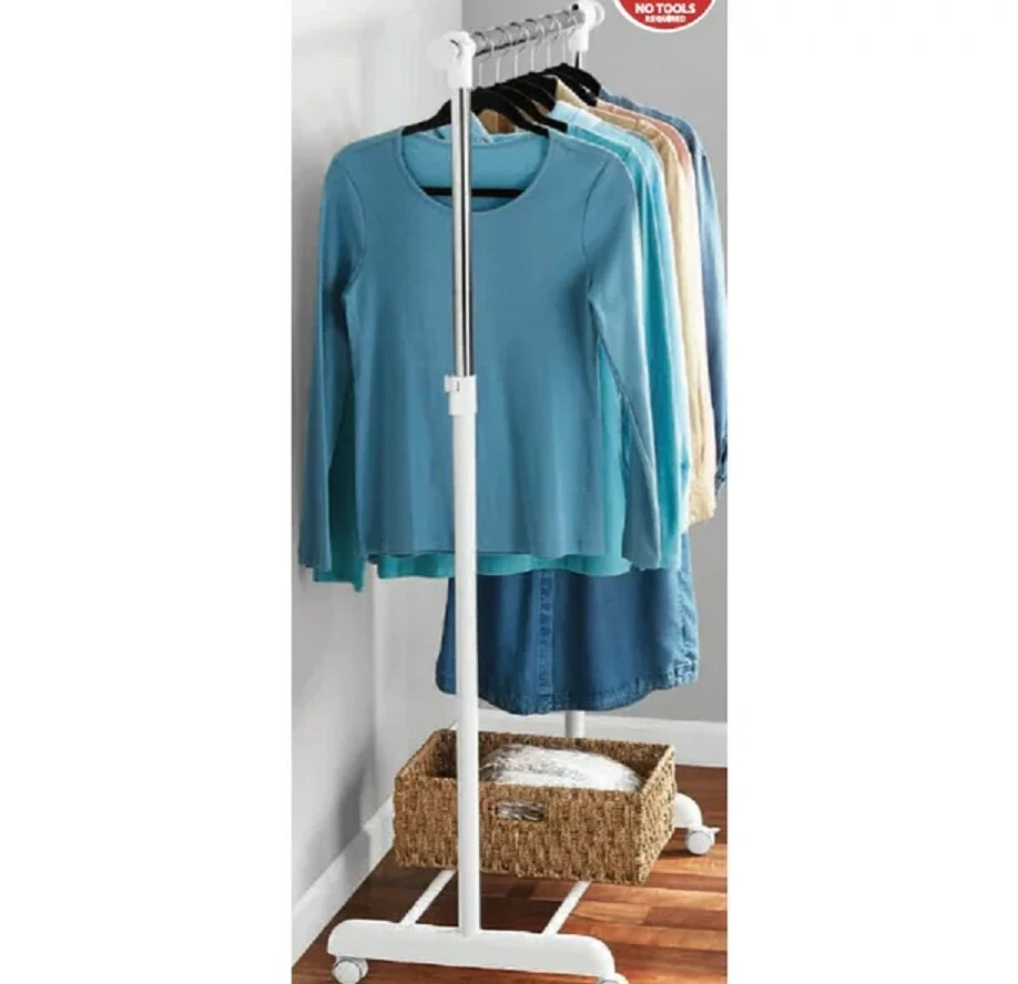 Mainstays Adjustable Rolling Garment Rack Metal Chrome, White | eBay