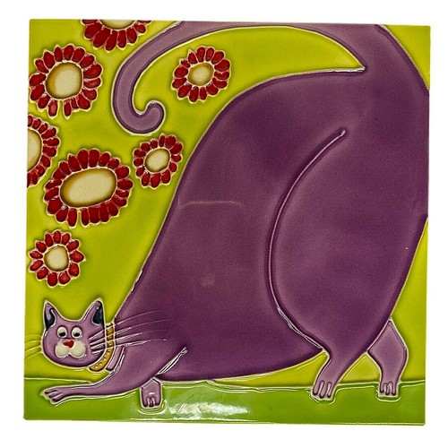 Ceramic Tile Purple Fat Cat Cartoon 8 in Square | eBay