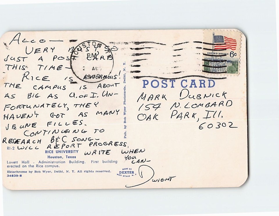 Postcard Lovett Hall Rice University Houston Texas USA | eBay