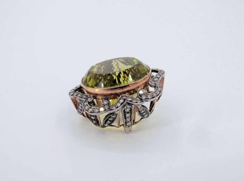 Vintage 18K Gold & Sterling Silver Citrine & Diamond Pendant Fine ...