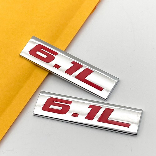 2x Chrome Red Metal 6.1L Car Trunk Emblems Logo V6 V8 Engine Badge SUV ...