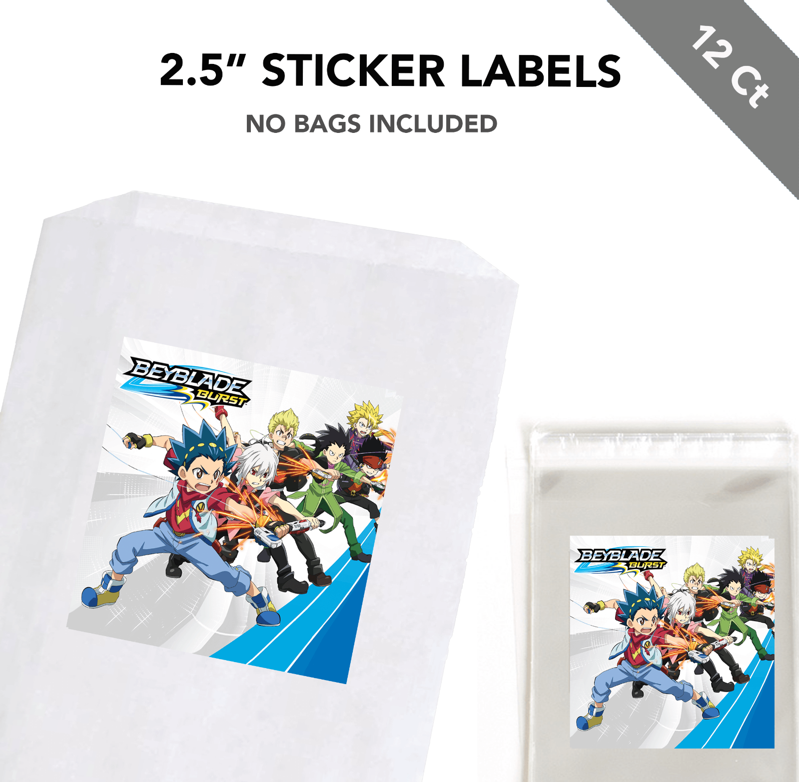 12 Beyblade Burst Anime 2.5" Sticker Labels for Bag Treat Box Party ...