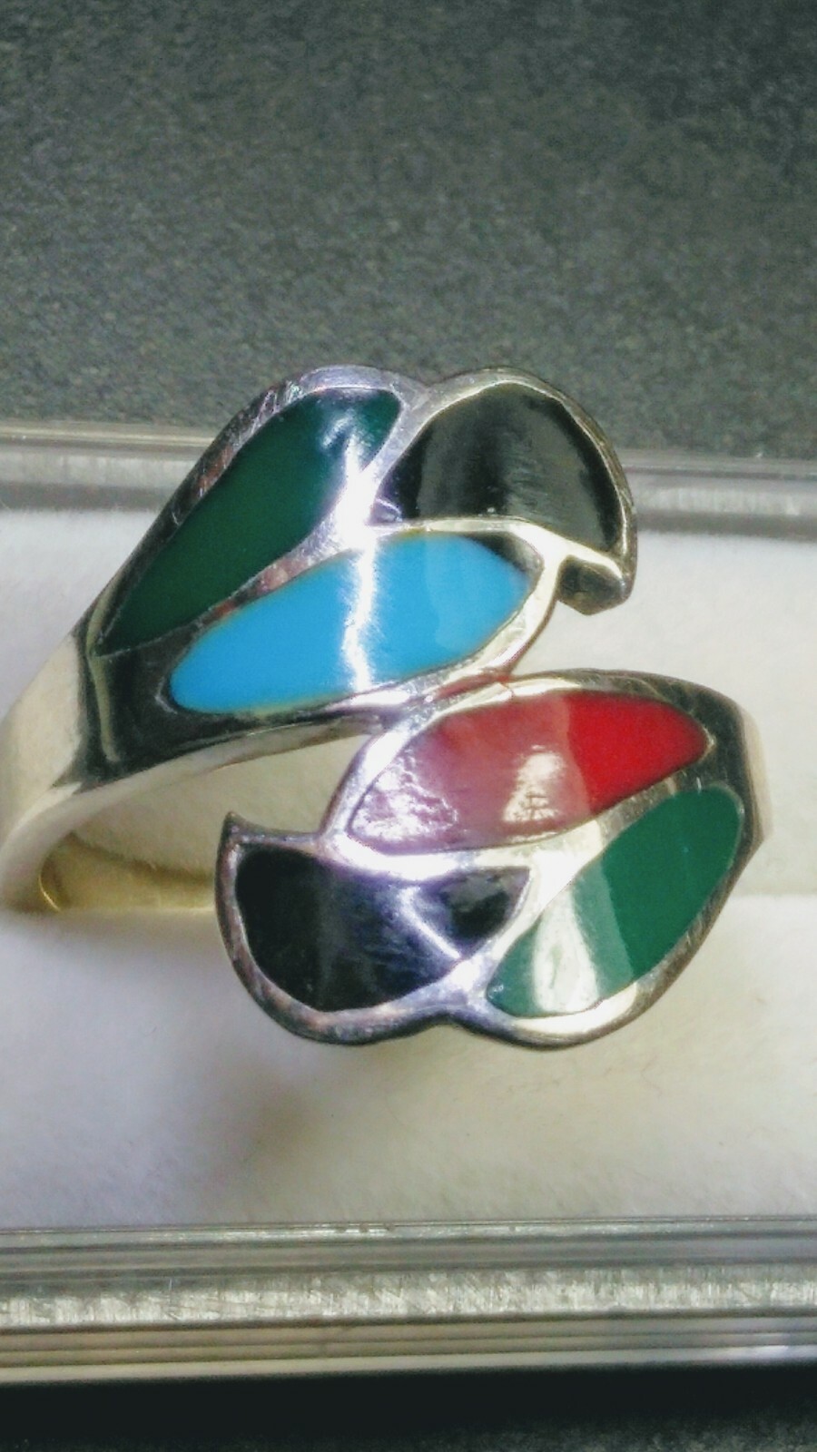 PLEASING INLAYS IN STERLING SILVER.925 FINGER WRAP RING SIZE 8.0! | eBay