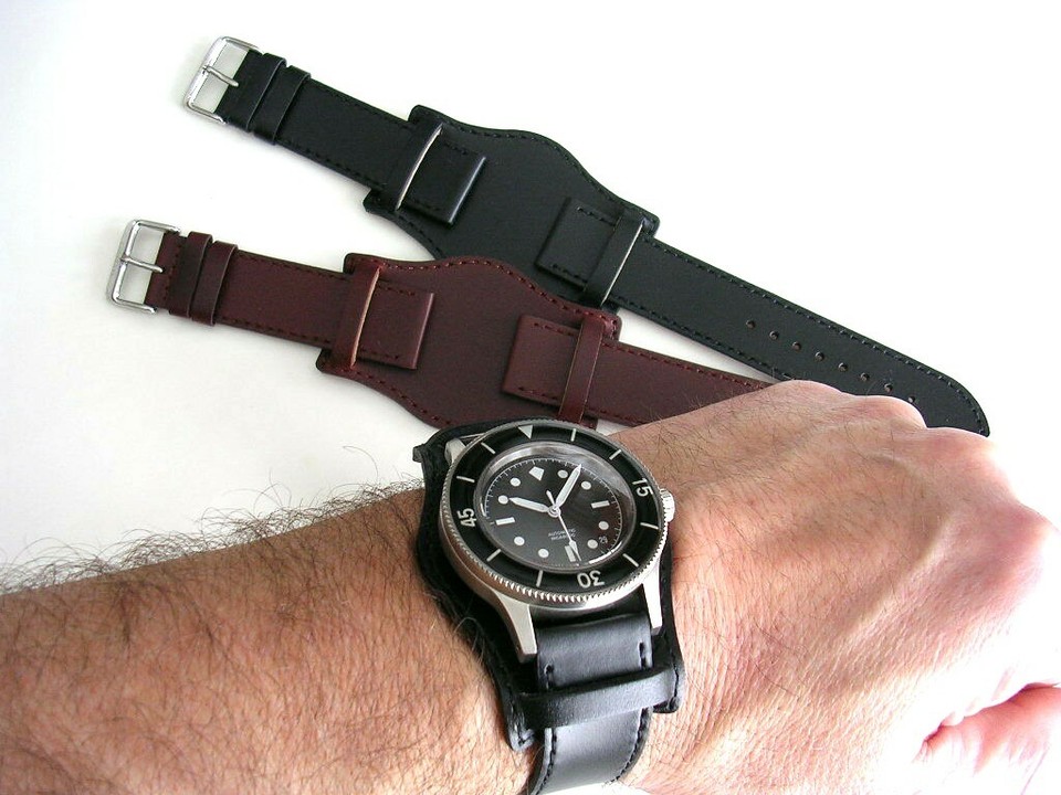 20mm Black BUND Flieger German Pilot Military Leather watch band strap ...