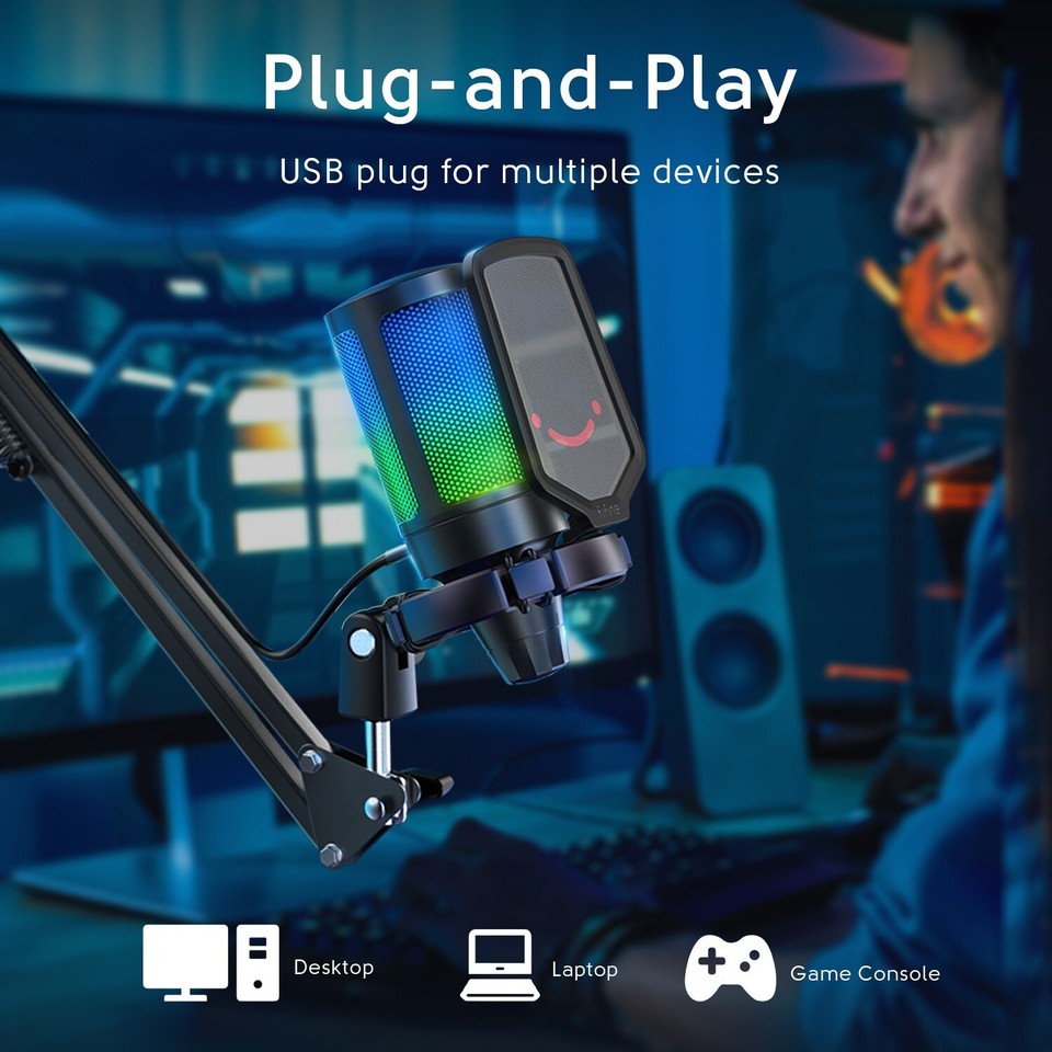 FIFINE A6T Gaming PC USB Microphone, Podcast Condenser Mic with Boom ...