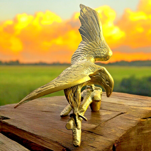 Solid Brass Eagle Hawk Animal Large Sculpture Statue On Log Base 14 ...