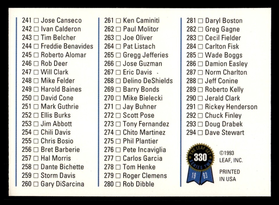 Leaf Checklist #330 MLB 1993 | eBay