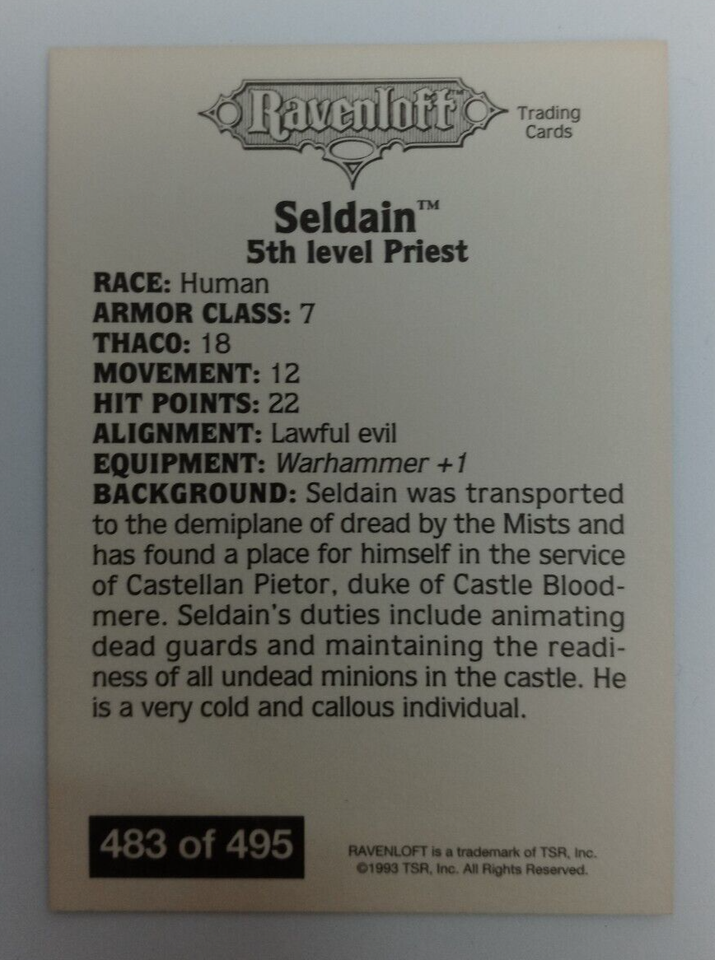 1993 TSR Dungeons & Dragons D&D 2nd Edition Seldain #483 | eBay
