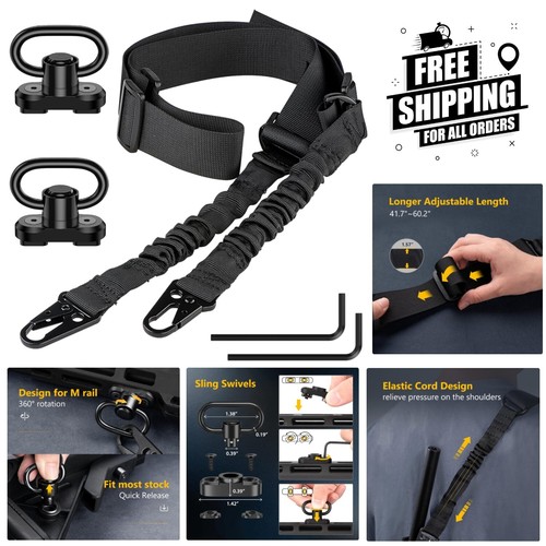 Comfortable and Adjustable Gun Sling with Larger Spring Hooks - Black ...