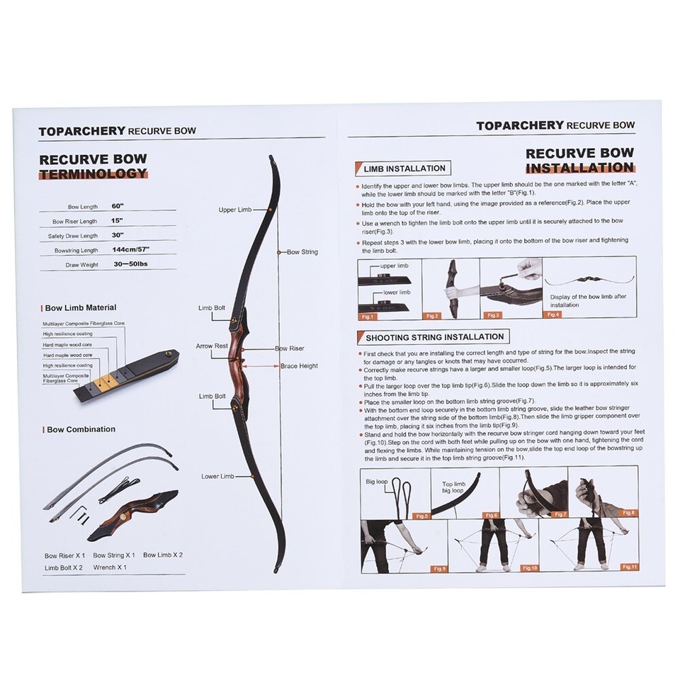 Archery 60'' Takedown Recurve Bow Wooden Long Bow / Arrows for Hunting ...