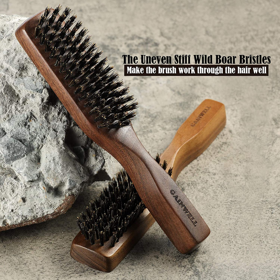 Mens Wild Boar Bristle Hair Brush - Stiff Bristles, Black Walnut Wooden ...
