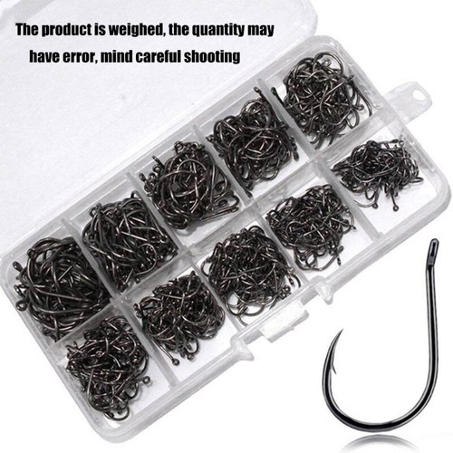 100/500Pcs Carbon Steel Eyed Fish Hook Saltwater Freshwater Barbed ...