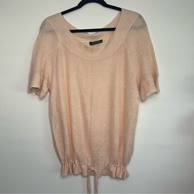 Lauren Ralph Lauren Peach Knit Drawstring Hem Top Short Sleeve ...