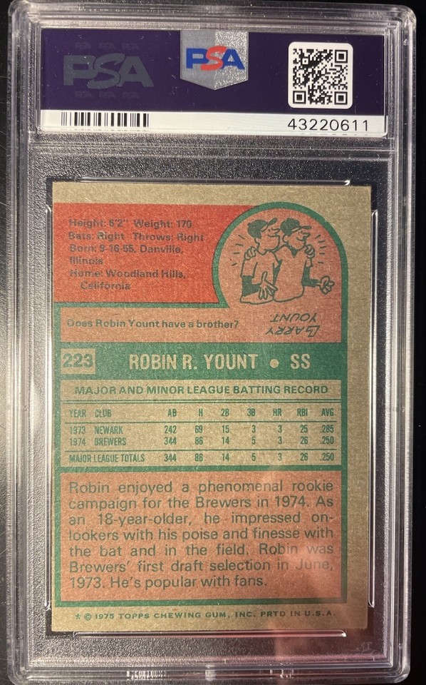 1975 Topps #223 Robin Yount Signed RC Rookie Card Brewers PSA/DNA Auto ...