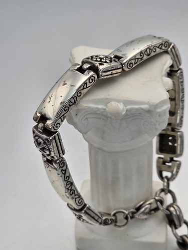 BRIGHTON Tribeca Silver Plate Scroll Bar Link Bracelet Heart Charm ...