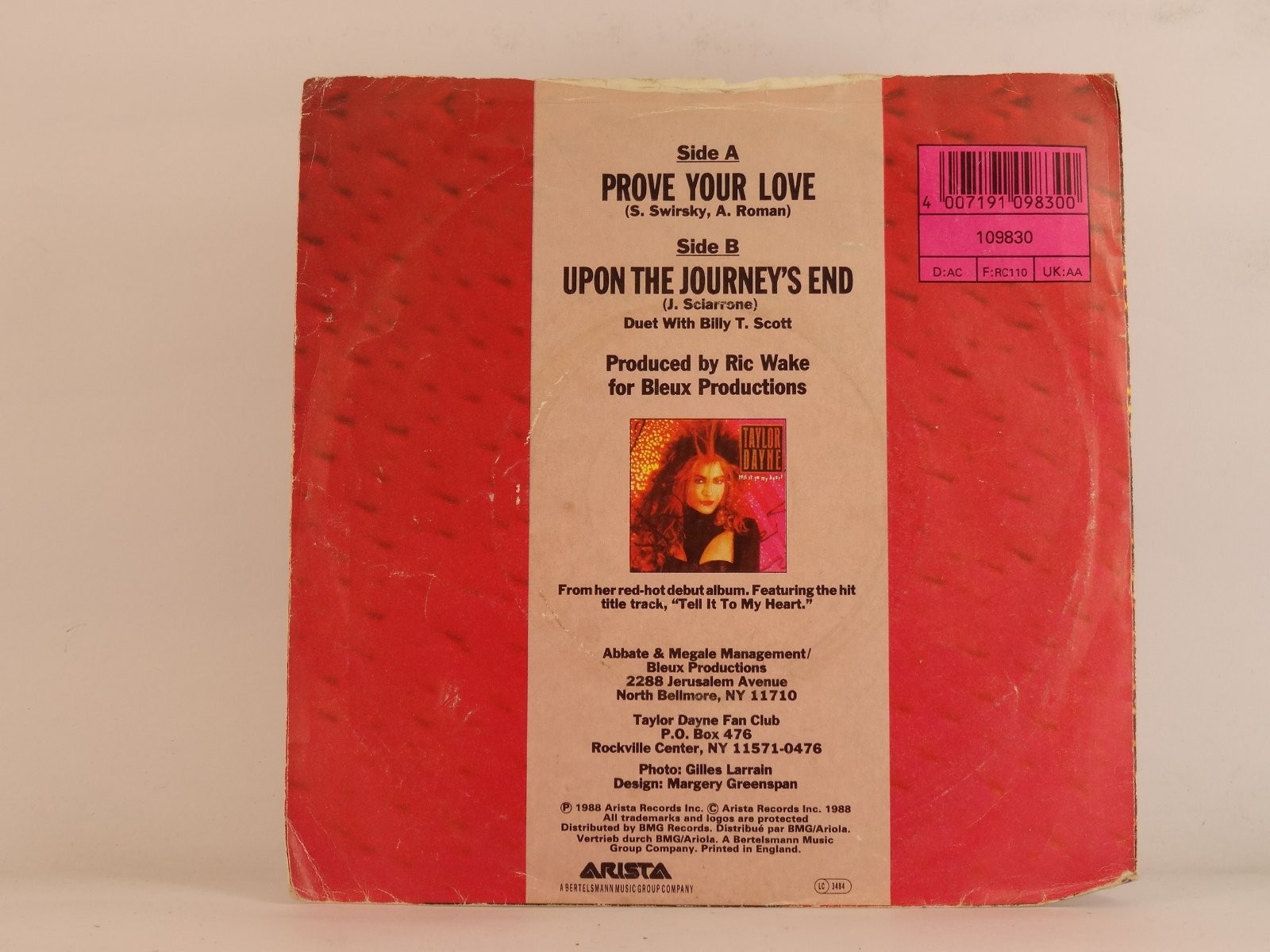 TAYLOR DAYNE PROVE YOUR LOVE (102) 2 Track 7" Single along with Picture ...