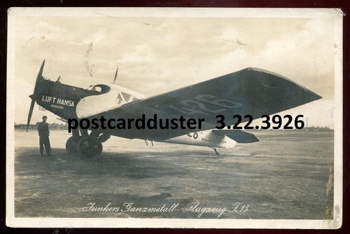 LUFTHANSA Airways 1930s JUNKERS J13 Airplane. Real Photo Postcard | eBay