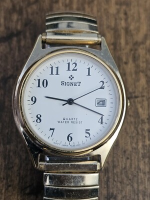 Signet Watch Mens Gold Tone Stainless Steel White Quartz Dial New ...