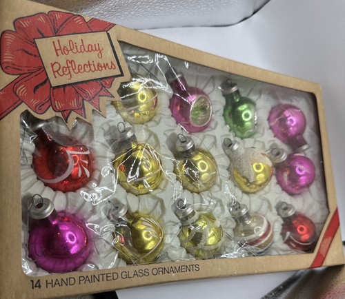 14 Vintage Holiday Reflections Glass Ornaments Hand Painted Christmas ...
