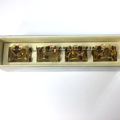 Pier 1 Imports Jeweled Napkin Rings Red Amber Beads Gold Filigree Set ...