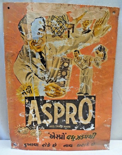Vintage Tin Sign Aspro For Fever And Pain Bayer Chemist Advertising ...