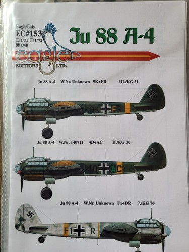 EagleCals 1/48 JU 88 A-4 Aircraft Decals EC#153 | eBay