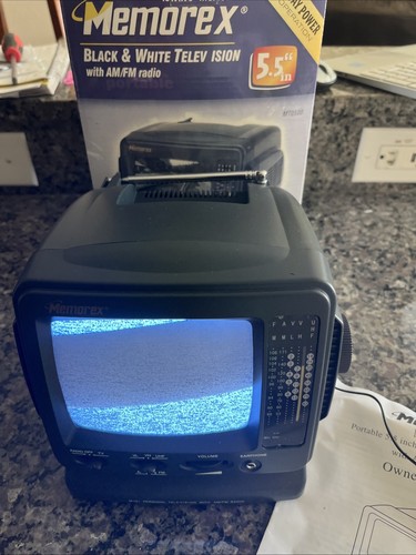 VTG 2005 MEMOREX Mini Portable B/W TV AM/FM Radio MT0500-B Working ...