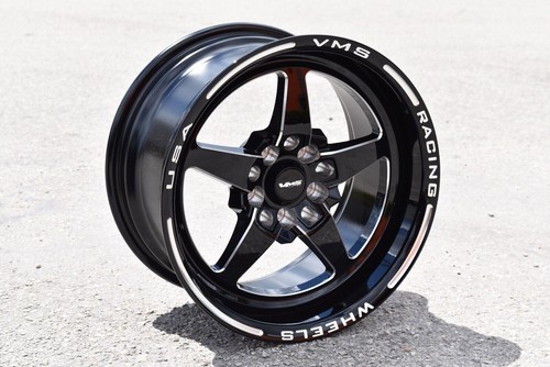 VMS Wheels 15x8 5x100 5x114.3 +0 4.5" BS Black V-Star Drag Racing Rim ...