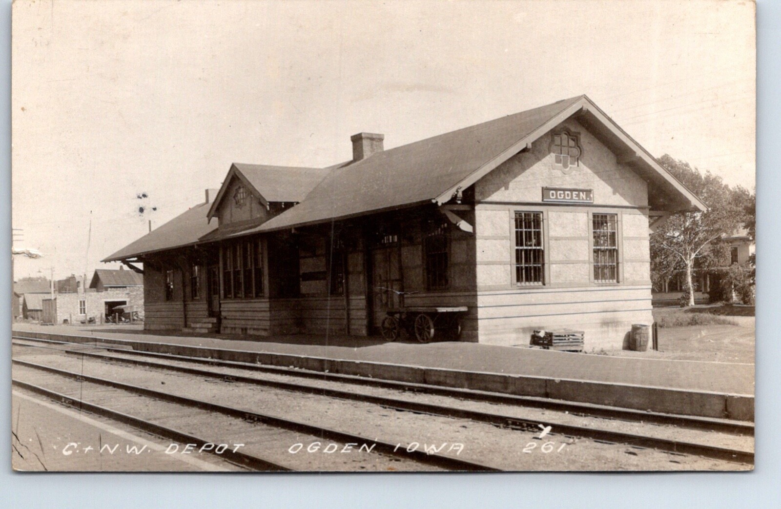 Real Photo Postcard Iowa Ogden C&NW Railroad Depot Train Station Boone ...