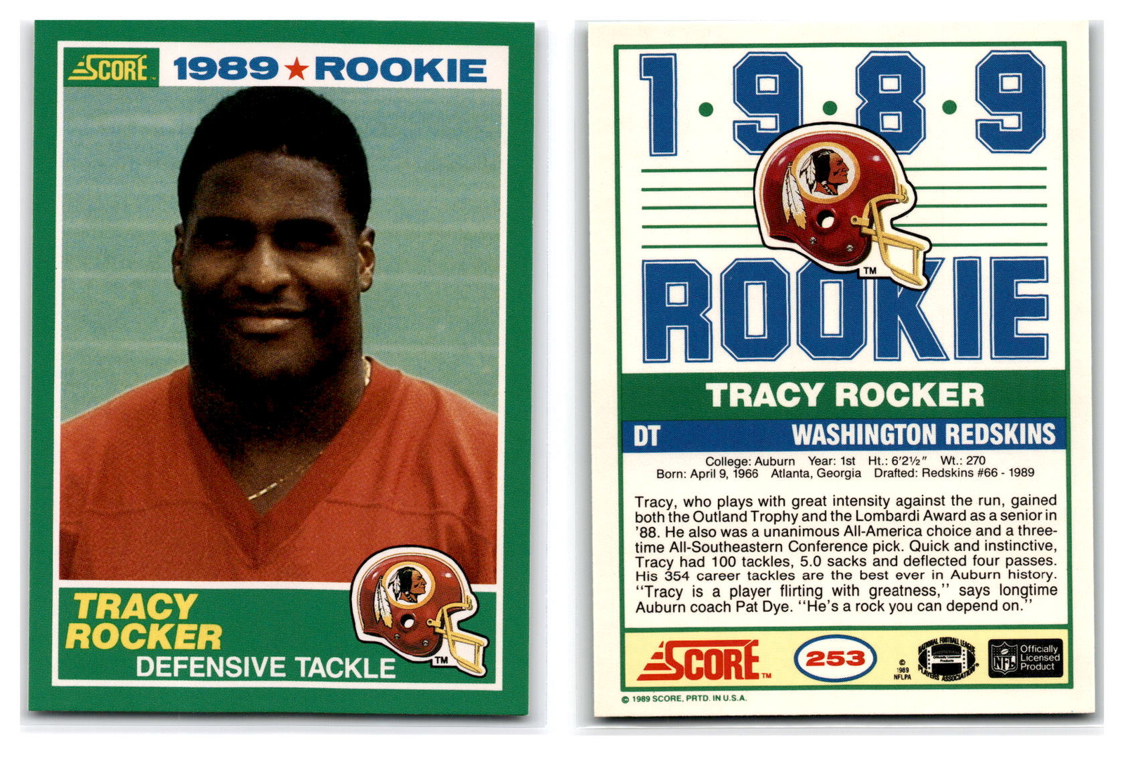 1989 Score Football #253 Tracy Rocker - Washington Redskins RC | eBay