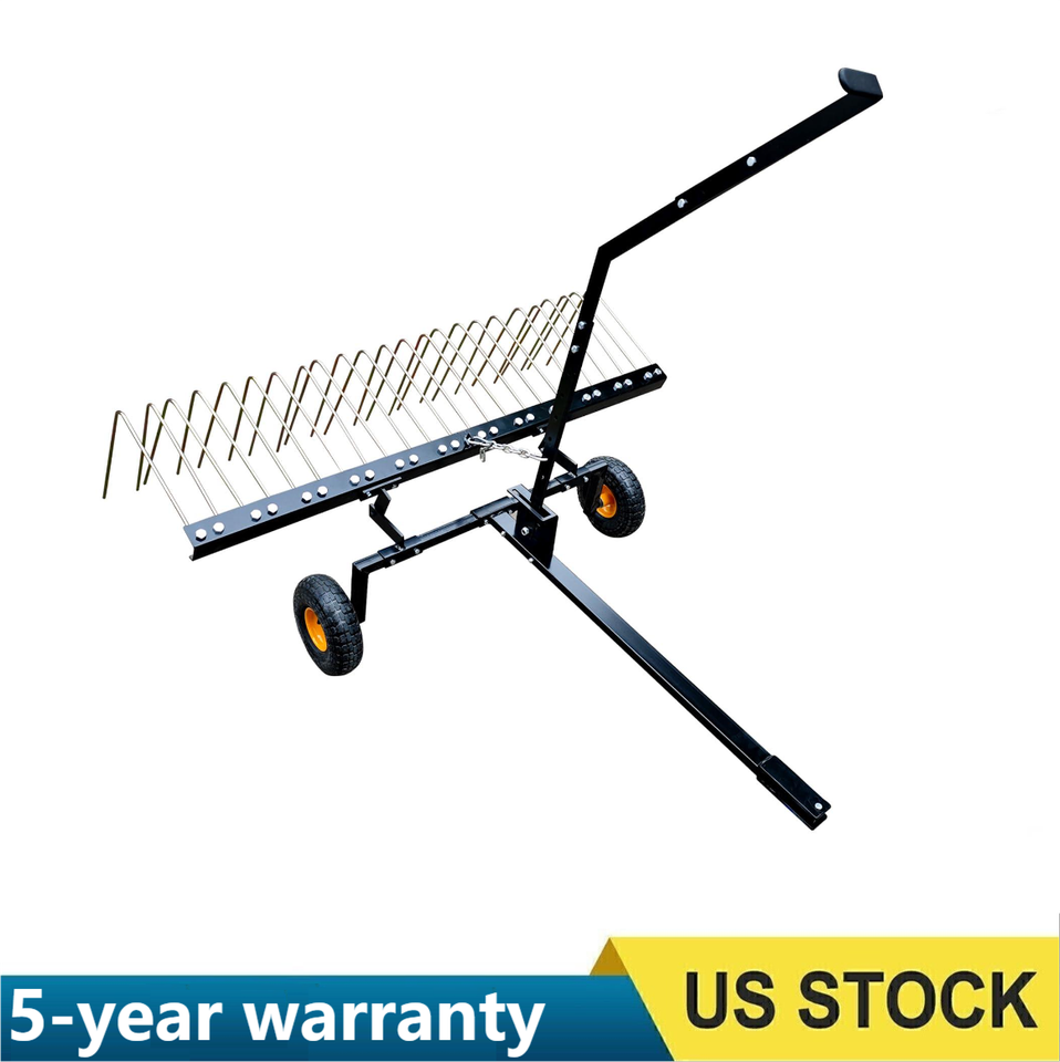 60" Pull Behind Dethatcher Rake Tow Behind Pine Straw Rake for ATV Lawn ...