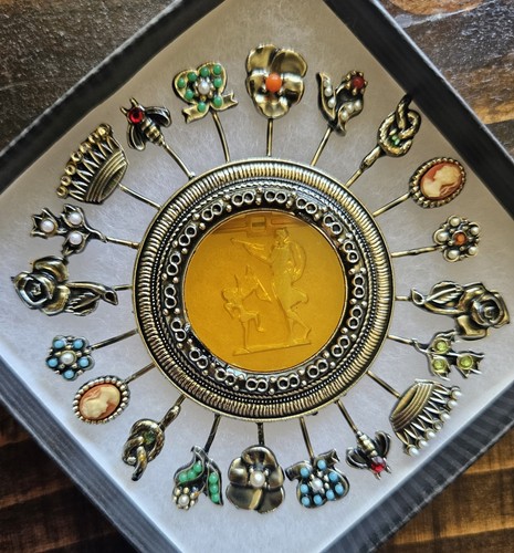 Vintage Goldette Jeweled Stick Pin Reverse Intaglio Cameo Large Brooch ...