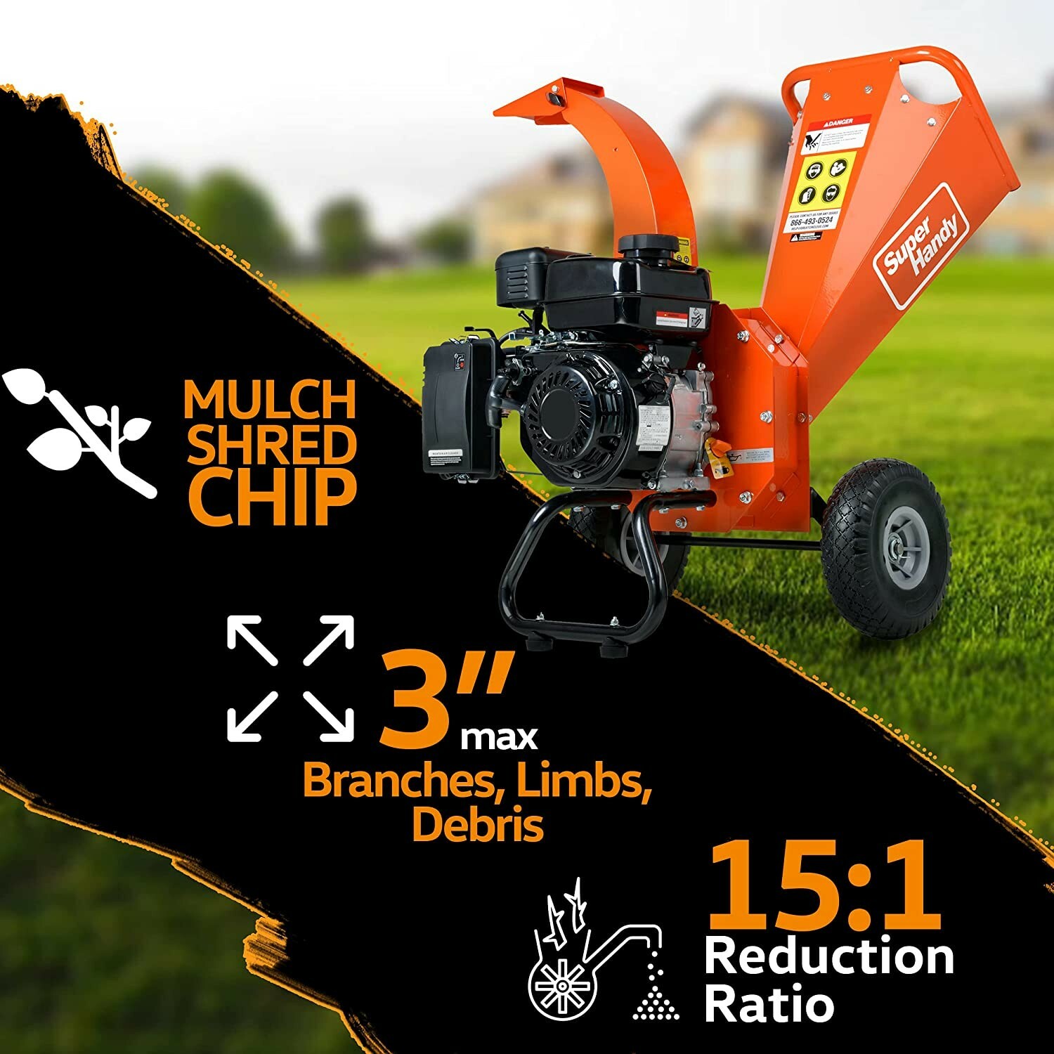 Mini Wood Chipper Shredder Mulcher Heavy Duty 7HP Compact Design 3 ...