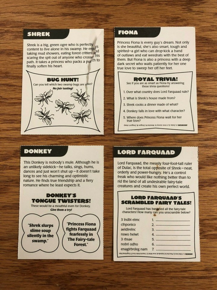 Shrek The Movie Promo Trading Cards – KIA Motors Collector Cards Set 1 ...