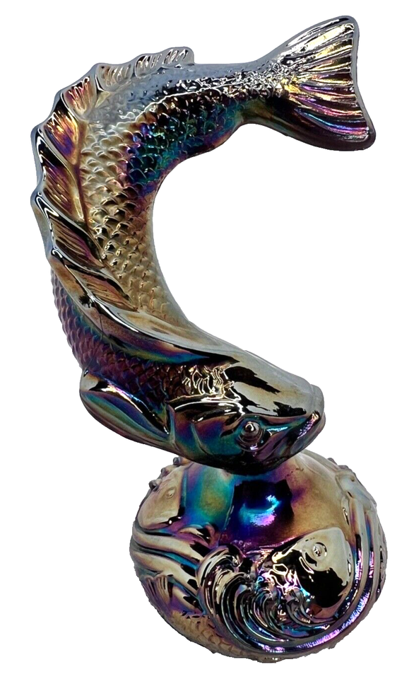 Fenton Black Carnival Glass Jumping Trout Fish Paperweight - 5" | eBay