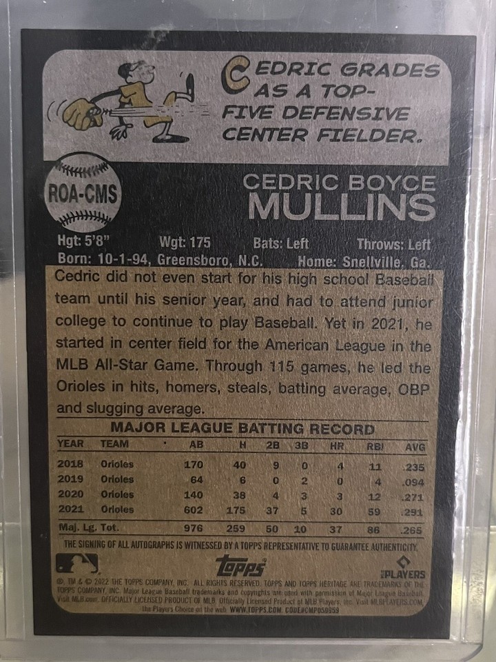 Cedric Mullins Autograph 2022 Topps Heritage -#ROA-CMS Baltimore ...