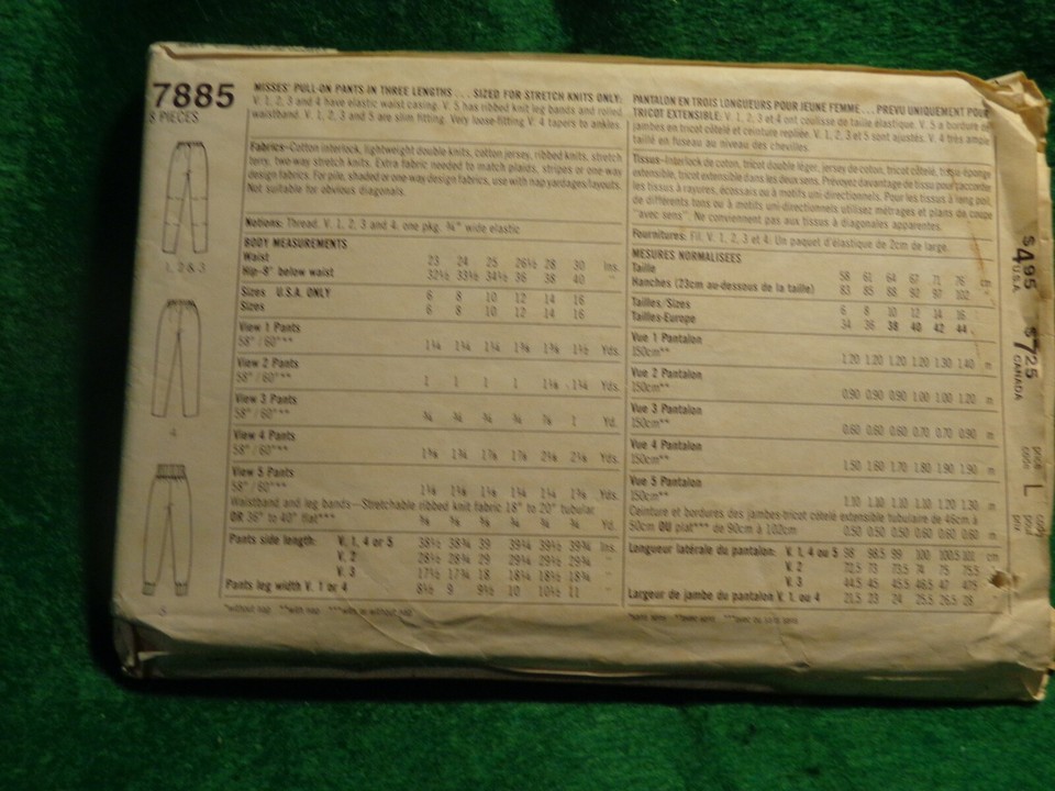 VINTAGE SIMPLICITY PATTERN FOR PULL ON PANTS WOMANS SIZE 6-12 7885 | eBay