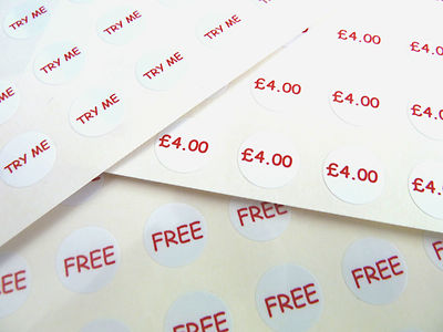 Small Circular Price, Pricing Retail Labels, Red Print onto White ...