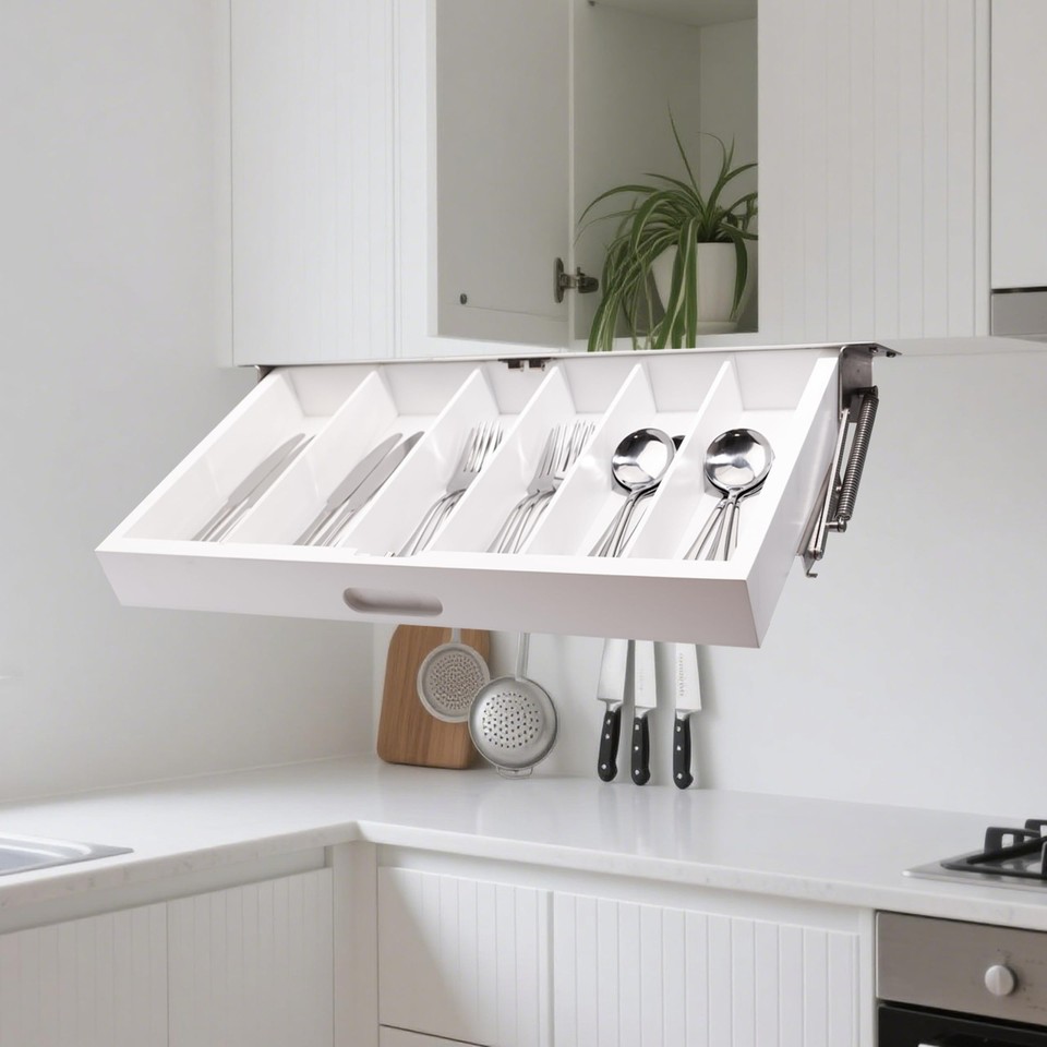 Pull Down Silverware Rack, Under Cabinet Kitchen Storage Organizer ...