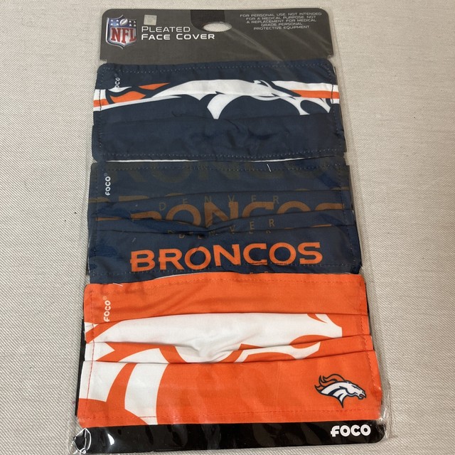 Denver Broncos Face Masks NFL 3 Pack Football Washable Material Pleated ...