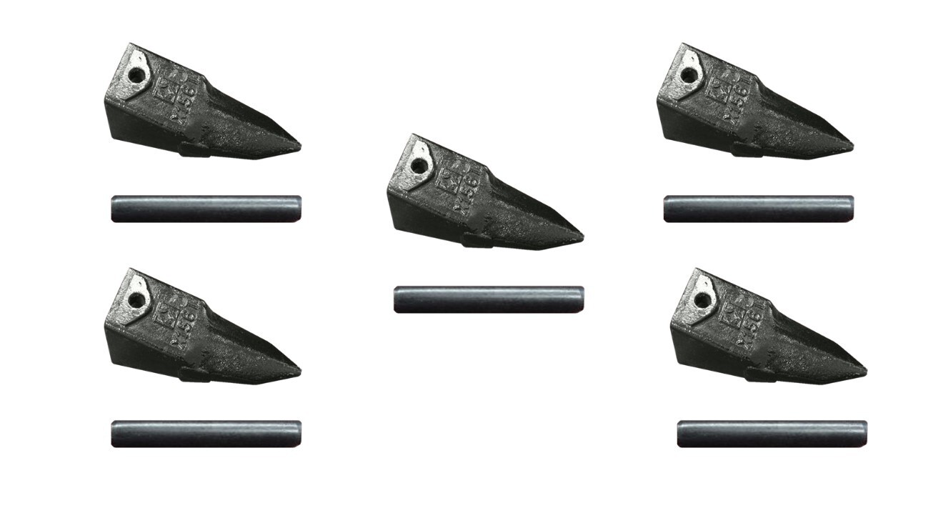 5-Pack X156T Hensley Tiger Bucket Teeth + P156 Roll Pins | Heavy Duty ...