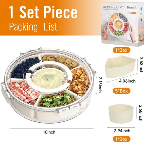 Divided Rotating Serving Tray with Lid and HandlePortable Snackle Box ...
