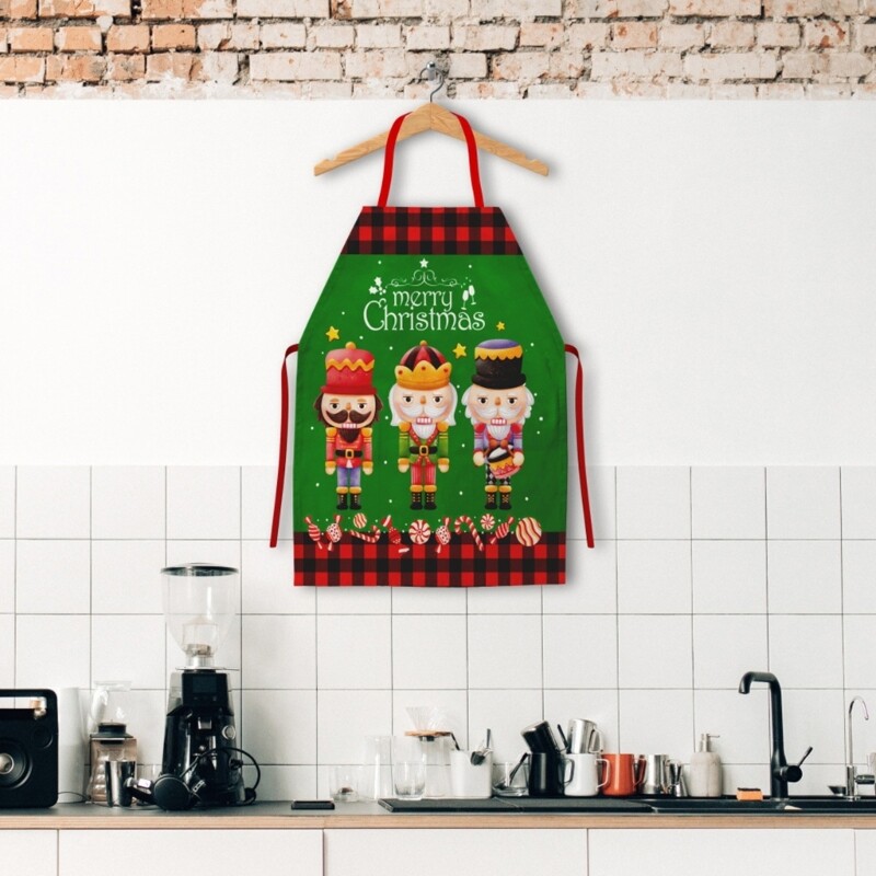 Cartoon Santa Pattern Kitchen Apron 50x70cm Sleeveless Cotton Linen ...