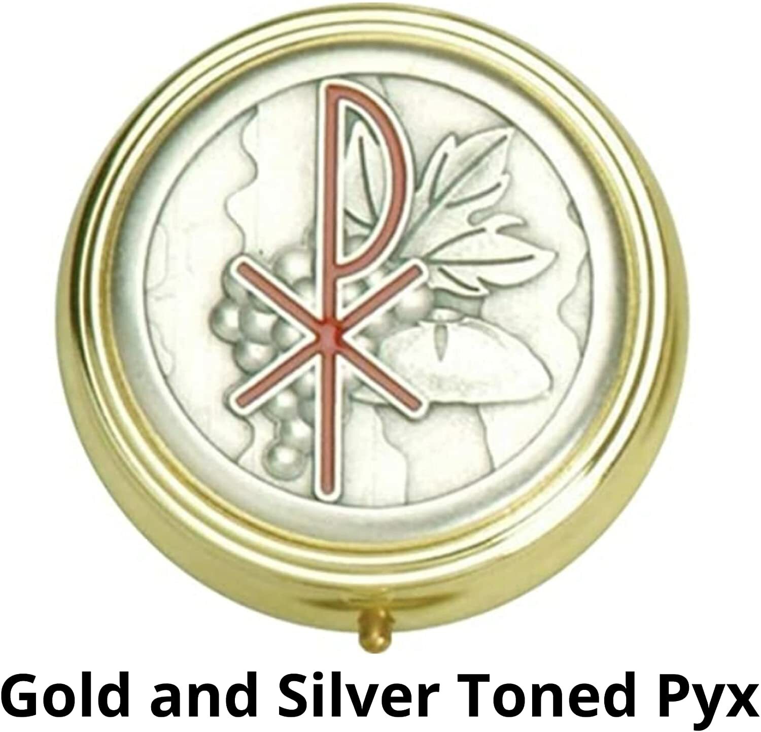 Chi Rho PYX with Bread and Grapes, Communion Wafers Host Container, 2 1 ...