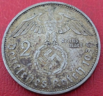1939 A SILVER WWII GERMANY THIRD REICH 2 REICHSMARK COIN, CIRCULATED ...