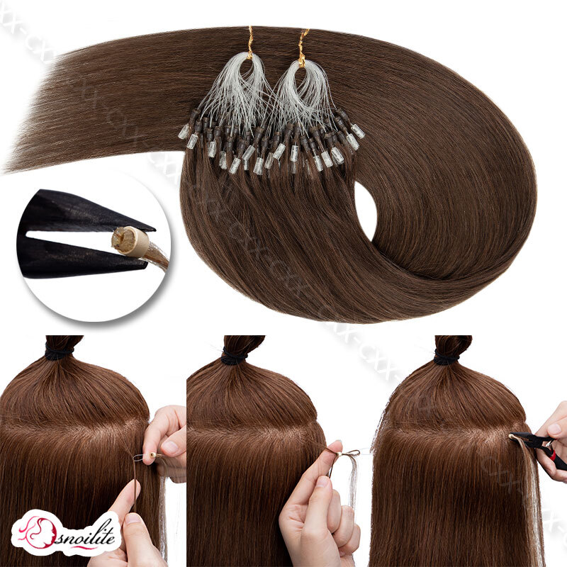 THICK Micro Bead Loop Hair Extensions Human Hair Balayage Brown Micro ...