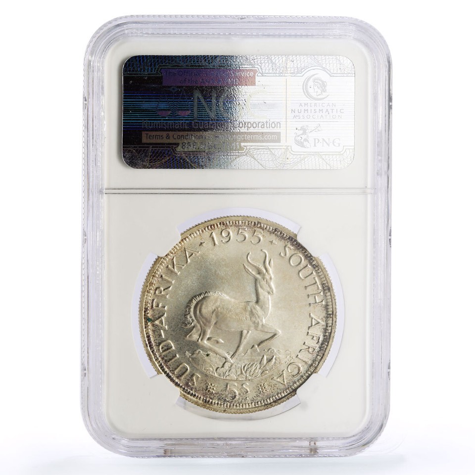 South Africa 5 shillings State Coinage Springbok Fauna PL65 NGC silver ...